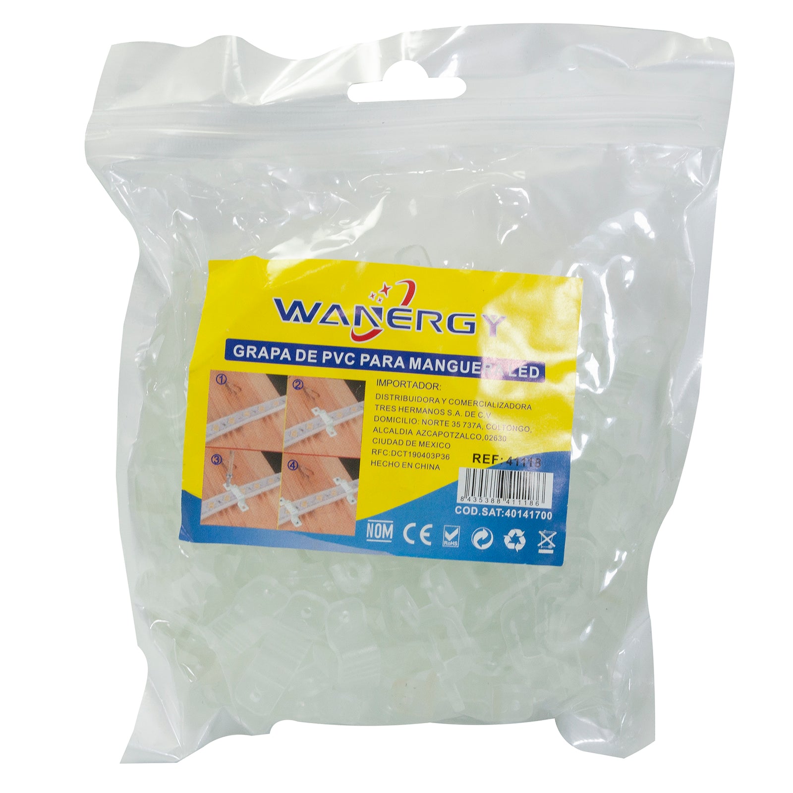 Grapa Wanergy PVC para manguera 5050-60LED 8 mm 100 piezas - La nueva