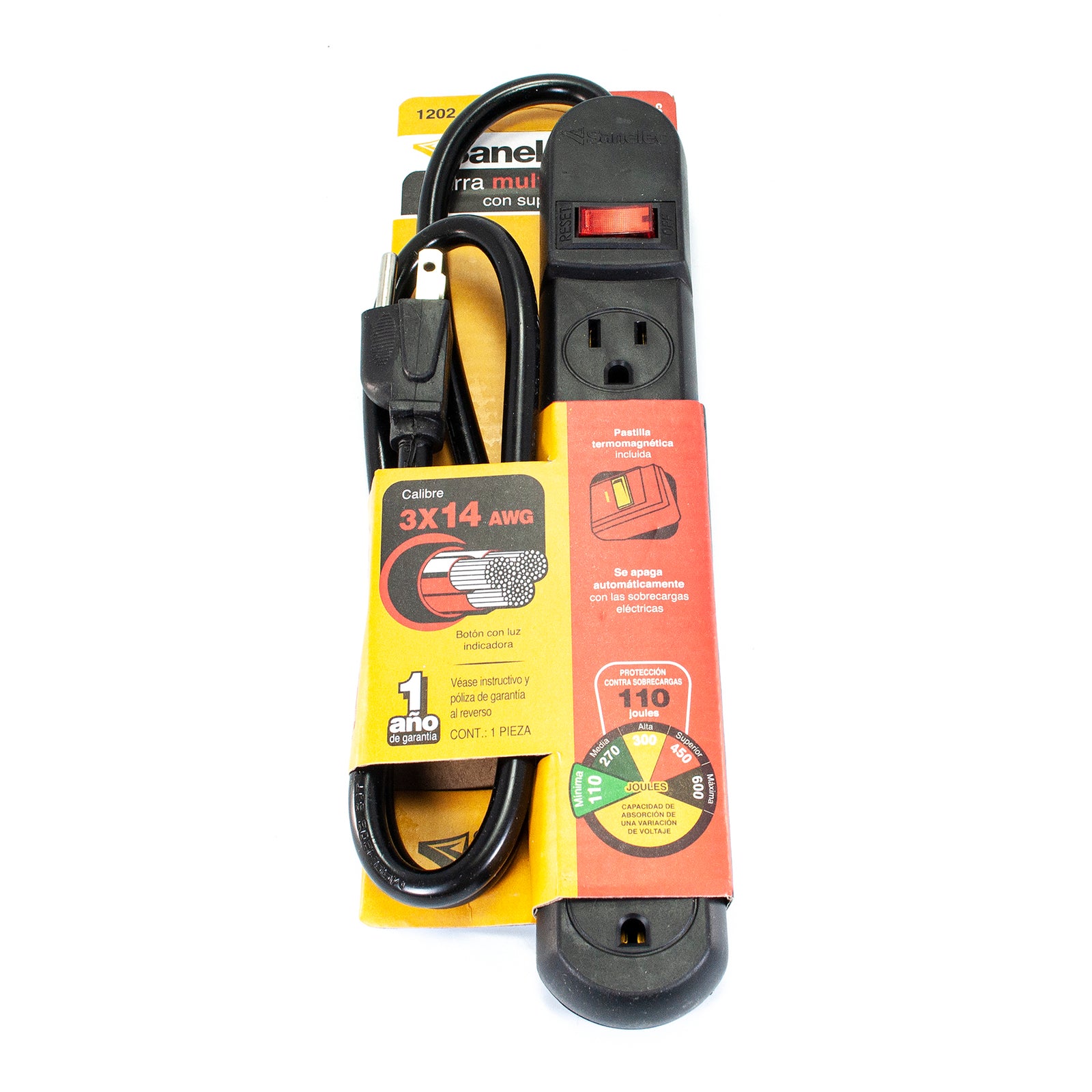 Multicontacto Sanelec 6 entradas c/supresor de picos 110 joules - La n